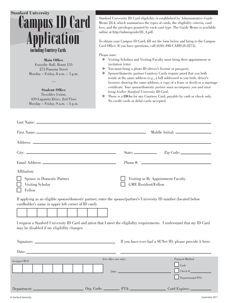 Fillable Online itservices stanford Stanford University Campus ID Card ...