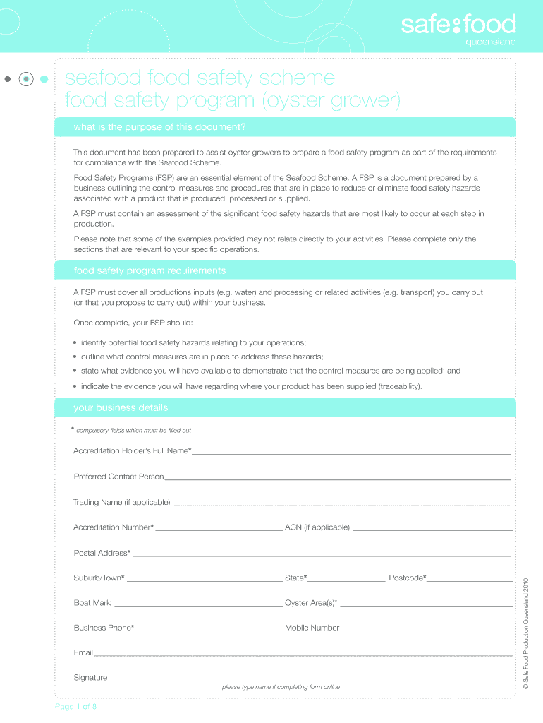 Fillable Online Oyster grower - Safe Food Queensland Fax Email Print ...