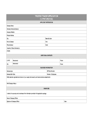 Fillable Online cbp TRUSTED TRADER APPLICATION (C-TPAT AND ISA) - cbp ...