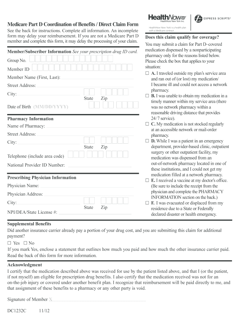 Fillable Online Direct Claim Form - HealthNow New York Fax Email Print ...