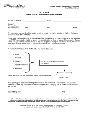 Fillable Online finaid vt 2015-2016 Marital Status Verification Form ...