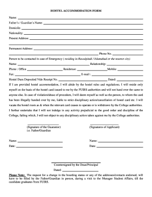 Fillable Online fui edu DPT Hostel Accommodation Form.pdf - fui edu Fax Email Print - pdfFiller
