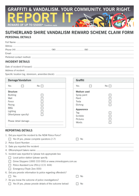 Fillable Online Sutherland shire vandalism reward scheme claim form Fax ...
