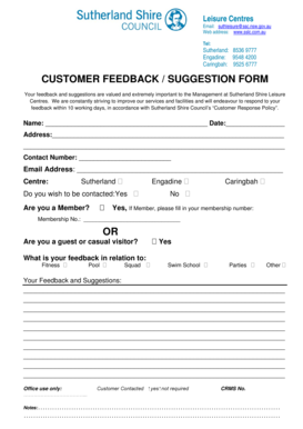 Fillable Online Customer feedback / suggestion form or - Sutherland ...