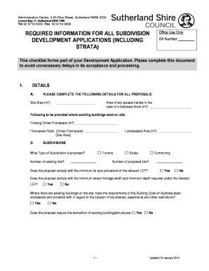Fillable Online Subdivision Application Check List - Sutherland Shire ...
