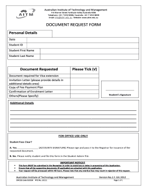 Fillable Online aitm edu Document request form - AITM Australian ...