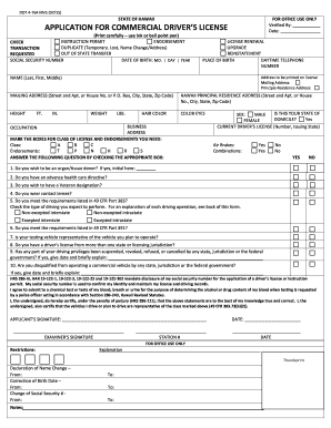 Fillable Online APPLICATION FOR COMMERCIAL DRIVER'S LICENSE Fax Email ...