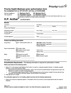 Fillable Online Acthar Prior Authorization Form - Priority Health Fax ...