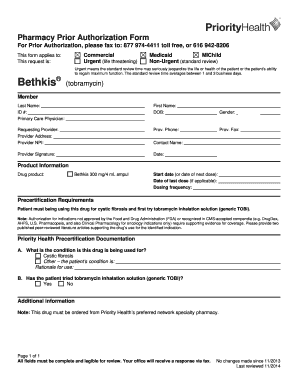 Fillable Online Bethkis Prior Authorization Form - Priority Health Fax ...