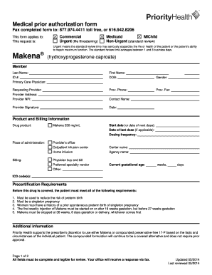 Fillable Online Makena prior authorization form - Priority Health Fax ...