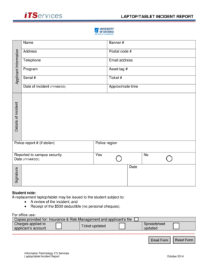 Fillable Online LAPTOP INCIDENT REPORT Fax Email Print - pdfFiller