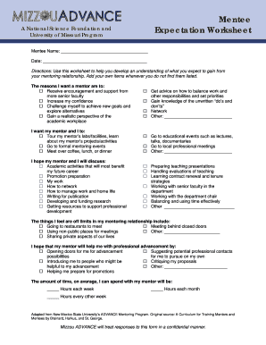 Fillable Online mizzouadvance missouri Expectation Worksheet ...