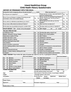 Fillable Online IHG CHild Health History Questionaire- Englishxls Fax ...