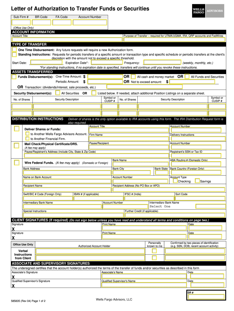 Fillable Online Letter of Authorization to Transfer Funds or... Fax ...