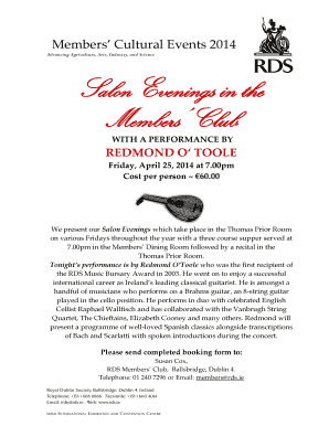 Fillable Online rds Salon Evenings in the Members Club - Royal Dublin ...