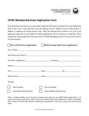 Fillable Online gfwc New or Re-Federating Club Grant Application - GFWC ...