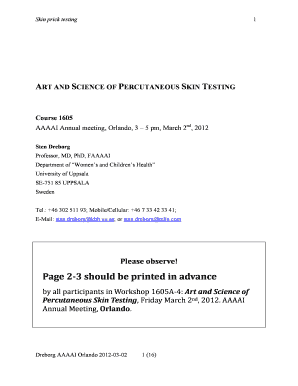 Fillable Online ART AND SCIENCE OF PERCUTANEOUS SKIN TESTING Fax Email ...