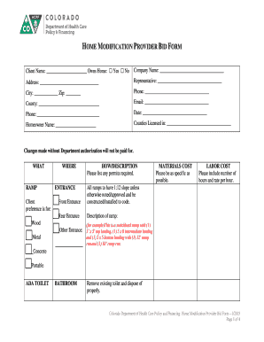 Fillable Online colorado HOME MODIFICATION PROVIDER BID FORM - colorado ...