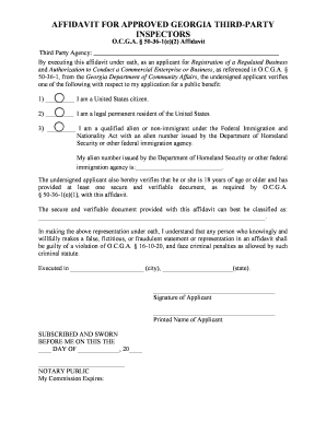 Fillable Online dca ga AFFIDAVIT FOR APPROVED GEORGIA THIRD-PARTY ...