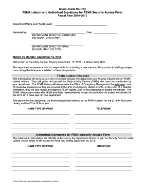 Fillable Online miamidade FEMA Liaison & Authorized Signatures for ...