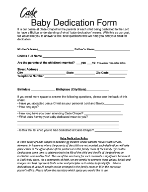 Fillable Online cadechapel Baby Dedication Form - Cade Chapel Fax Email ...