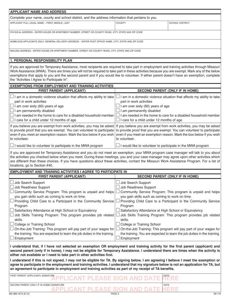 Fillable Online dss mo Application for Temporary Assistance Benefits ...