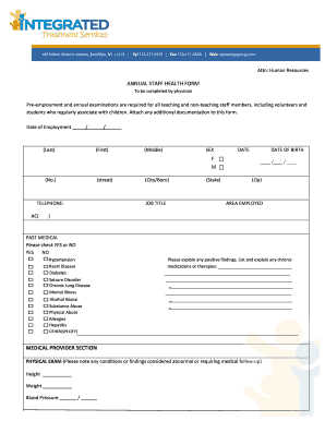 Fillable Online ANNUAL STAFF HEALTH FORM Fax Email Print - pdfFiller