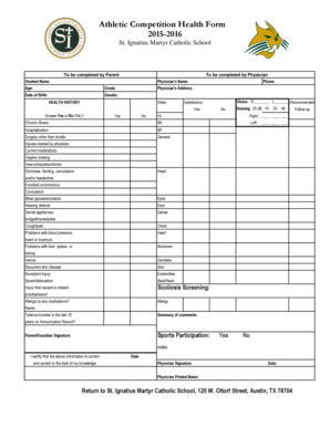 Fillable Online school st-ignatius Athletic Competition Health Form 2013-2014 - school st ...