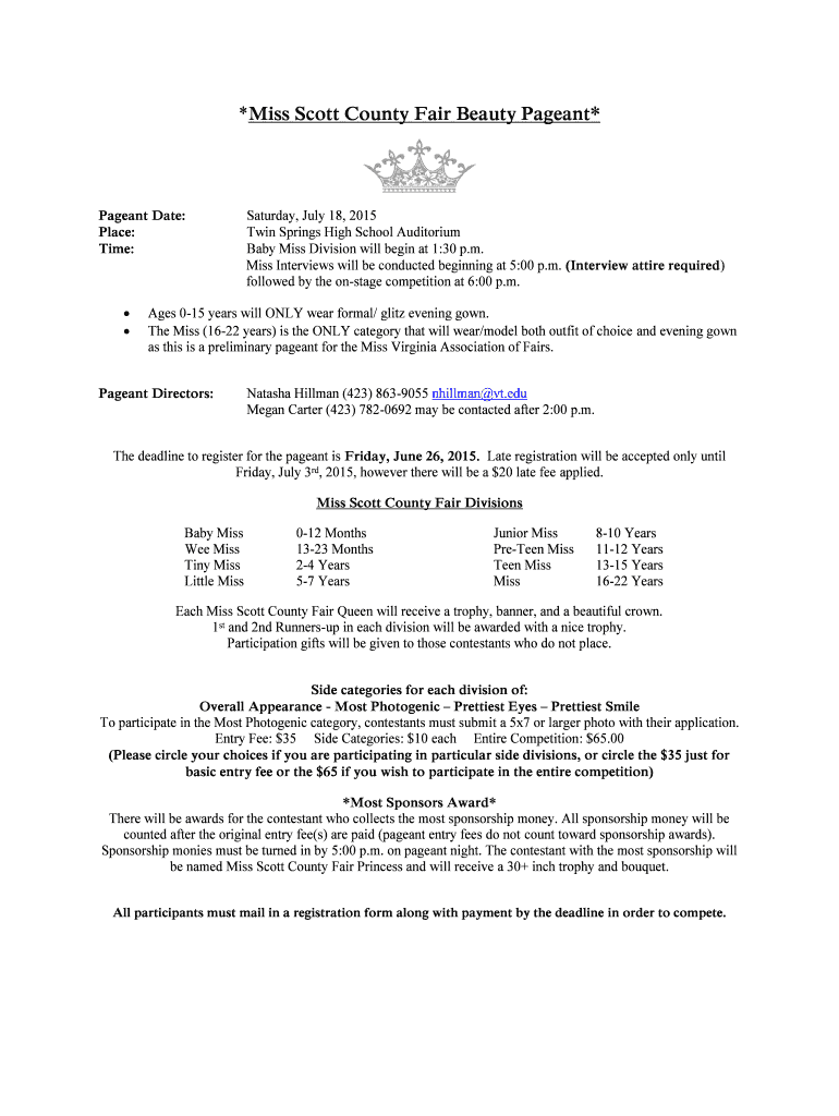 Fillable Online Miss Scott County Fair Beauty Pageant Fax Email Print ...