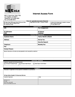 Fillable Online Internet Access Form - Los Angeles Colocation... Fax ...
