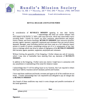 Fillable Online rundlesmission Rental Release Form June 2009.doc ...