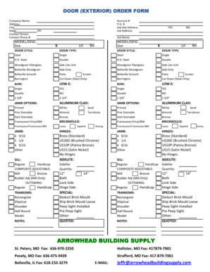 Fillable Online DOOR (EXTERIOR) ORDER FORM - Arrowhead Building... Fax ...