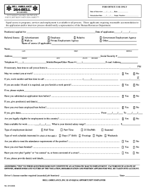Fillable Online Bell Ambulance Employment Application. Employment Fax ...