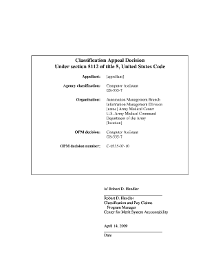 Fillable Online opm Classification Appeal Decision Under section 5112 ...