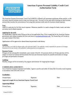 Fillable Online afd calpoly American Express Personal Liability Credit ...