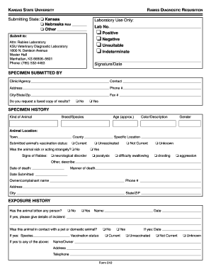 Fillable Online ksvdl Rabies Diagnostic Submission Form - Kansas State ...