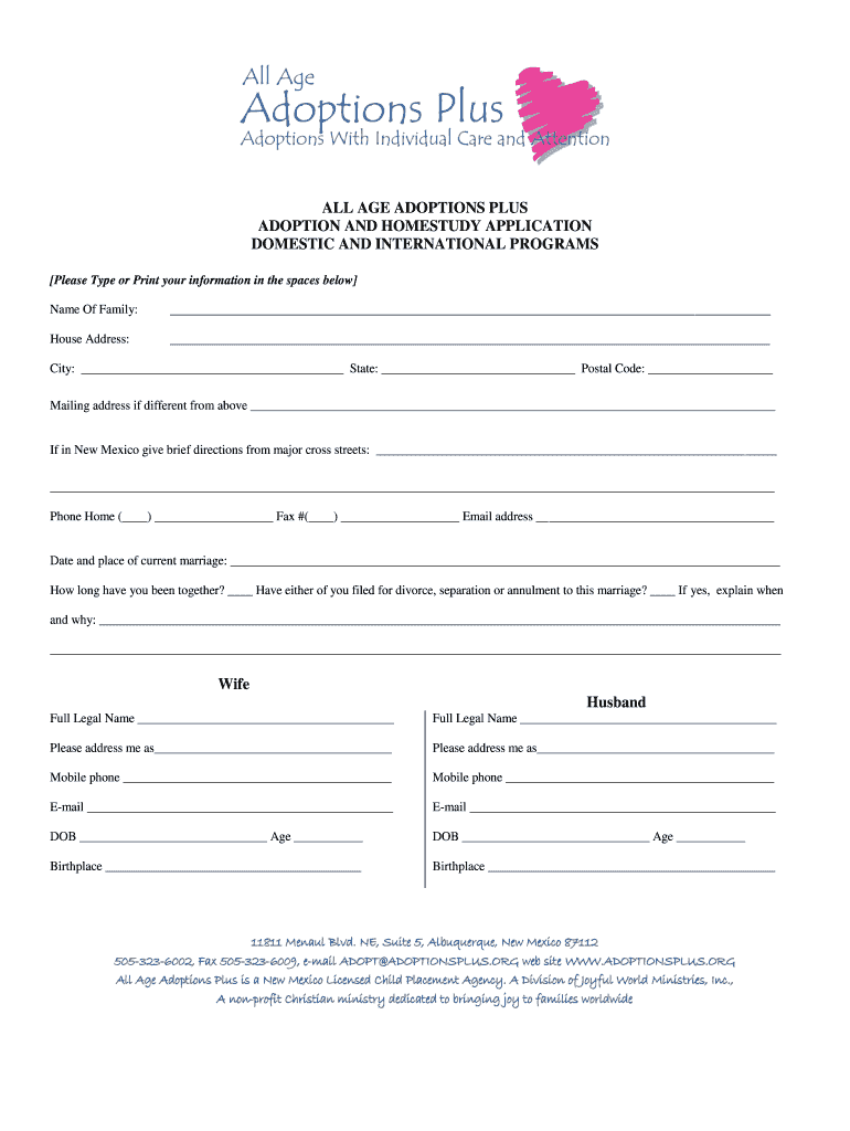 Fillable Online adoptionsplus Adoption and Homestudy Application ...