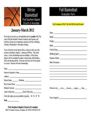 Fillable Online fsbca Winter Fall Basketball Basketball Evaluation Form ...