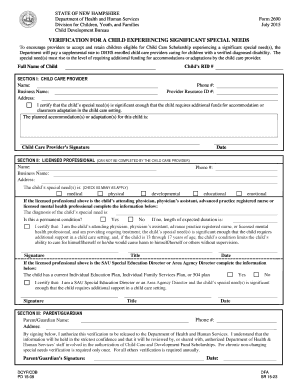 Fillable Online dhhs nh Verification for a Child Experiencing Significant Special Needs Form ...