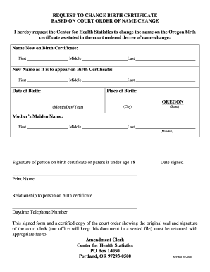 Fillable Online public health oregon REQUEST TO CHANGE BIRTH ...