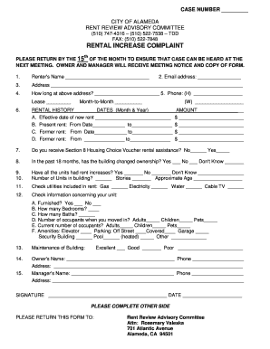 Fillable Online alamedahsg RENTAL INCREASE COMPLAINT - Alameda Housing ...