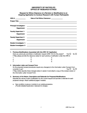 Fillable Online Request for Ethics Clearance of a Revision or ...