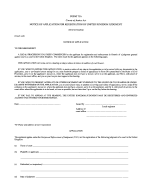 Fillable Online ontariocourtforms on Form 73A Notice of Application for ...