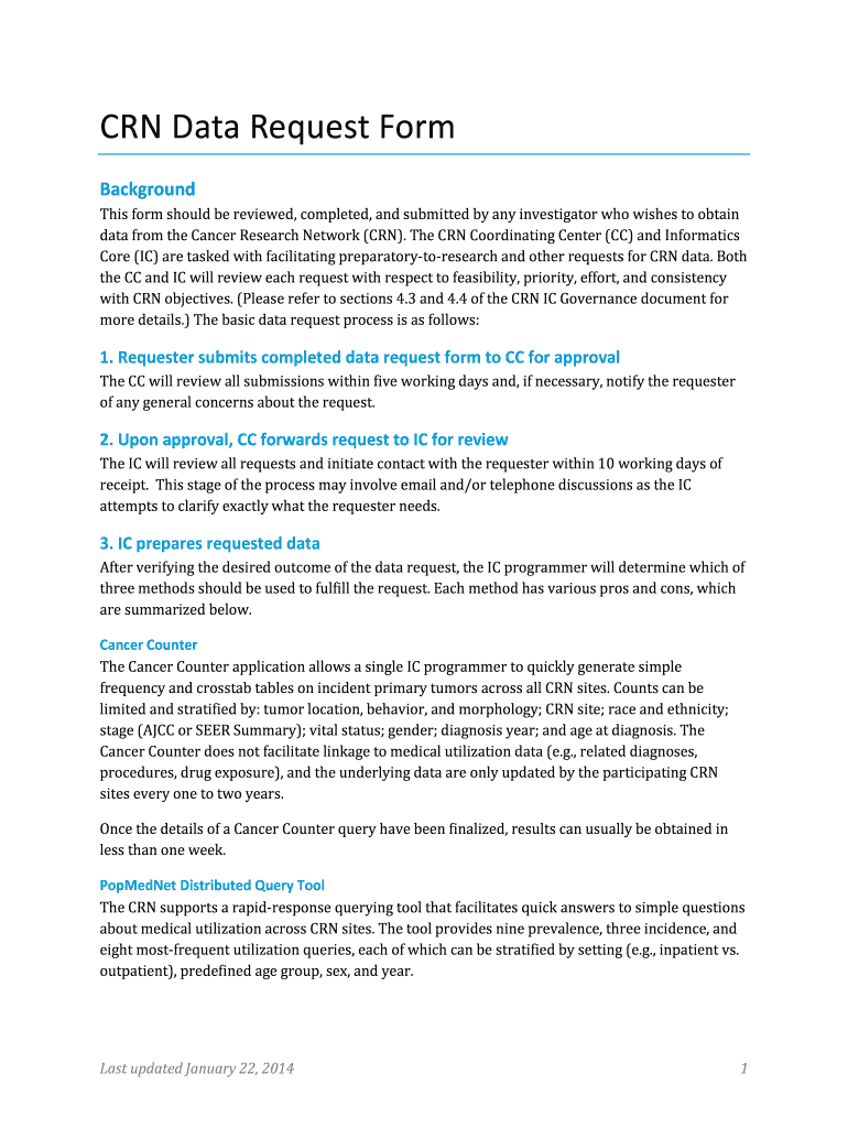 Fillable Online crn cancer CRN Data Request Form - Cancer Research Fax ...
