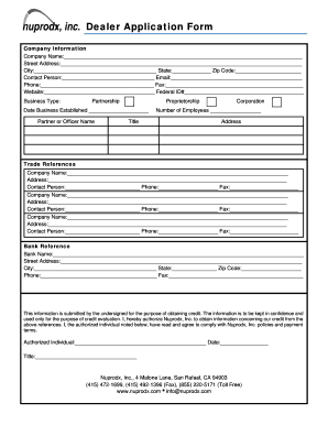 Fillable Online Dealer Application Form - Nuprodx, Inc. Fax Email Print ...