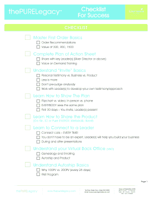 Fillable Online Checklist For Success - The PURE Legacy Fax Email Print ...