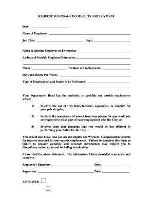 Fillable Online pearnet REQUEST TO ENGAGE IN OFF-DUTY EMPLOYMENT ...