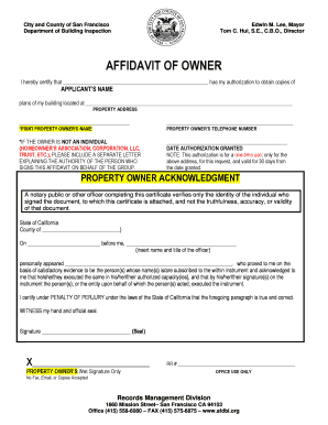 Fillable Online sfdbi AFFIDAVIT OF OWNER - sfdbi Fax Email Print - pdfFiller