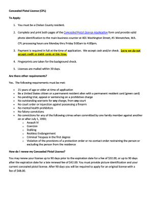 Fillable Online co chelan wa Concealed Pistol License (CPL) Fax Email ...