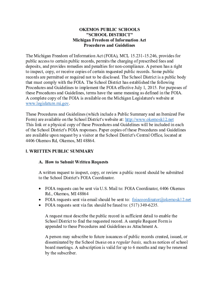 Fillable Online FOIA Requests In accordance with the Michigan Freedom ...